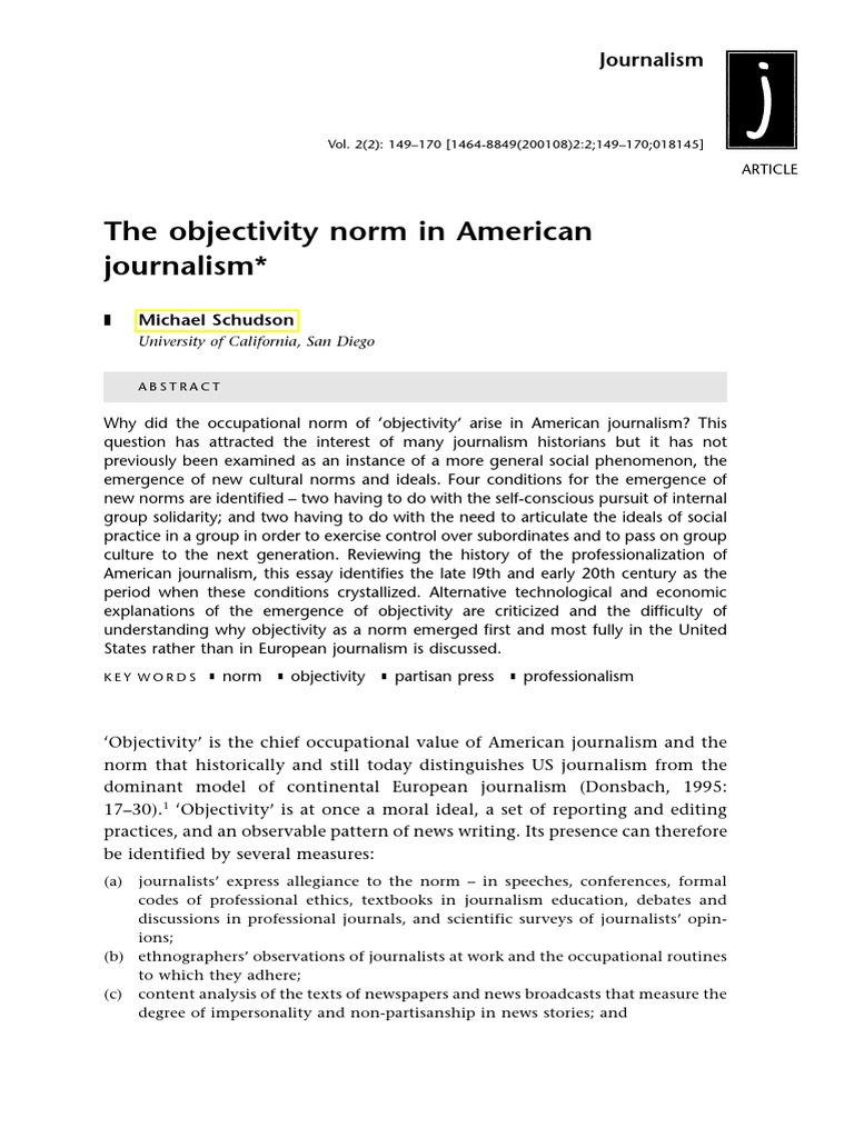 The Objectivity Norm in American Journalism | PDF | Journalism | News