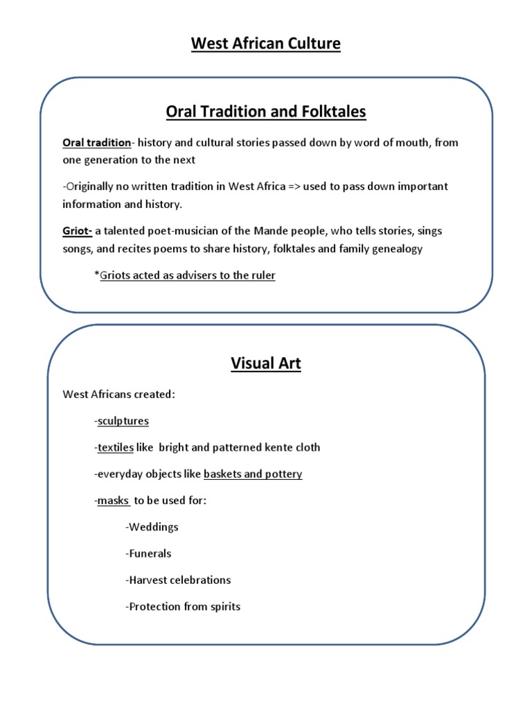 West African Culture Teacher Copy Notes | PDF