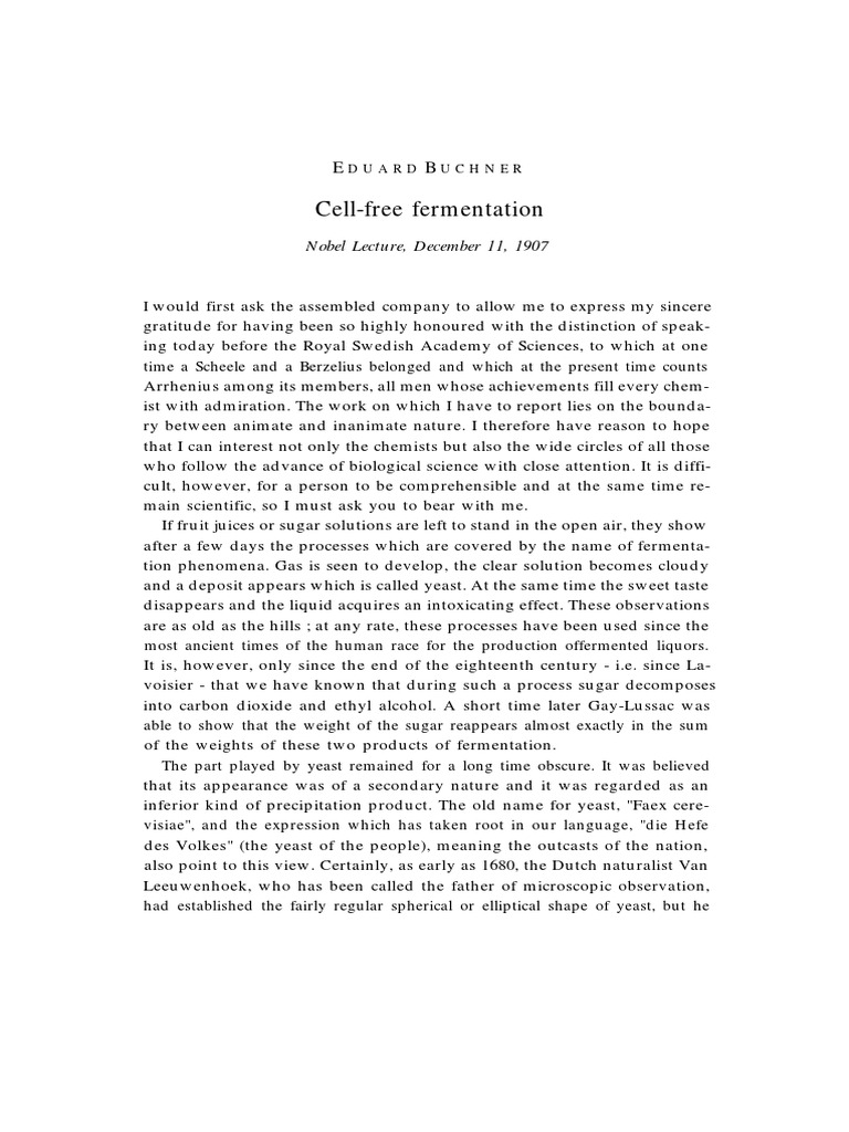 Buchner Lecture | PDF | Yeast | Fermentation