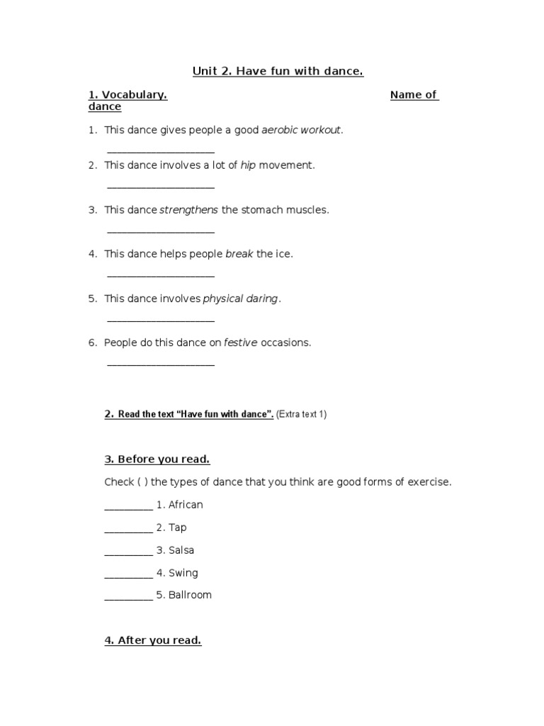 Unit 2 DANCE Test Form | PDF | Dances | Entertainment