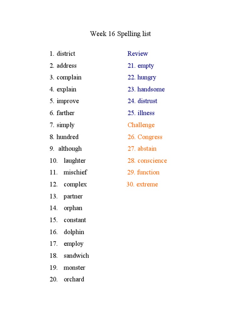 Week 16 Spelling Pdf