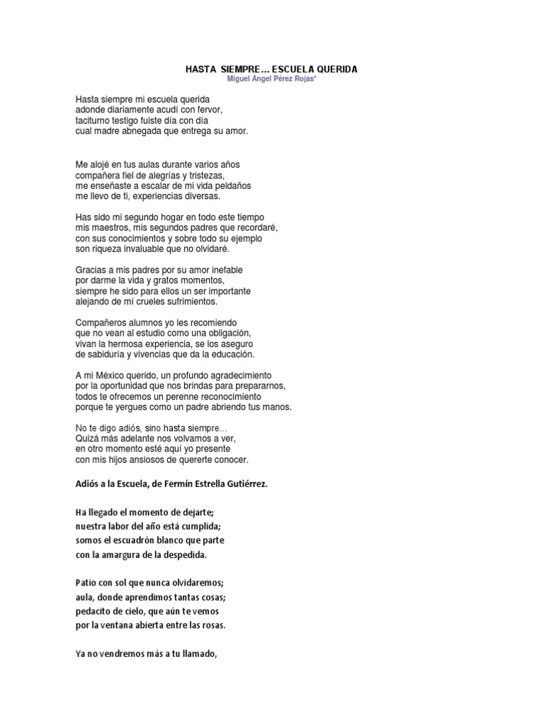 Hasta siempre, escuela querida | PDF | Amor