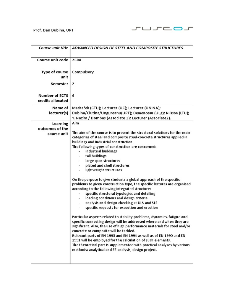 2C08 Advanced Design of Steel and Composite Structures | PDF | Framing ...