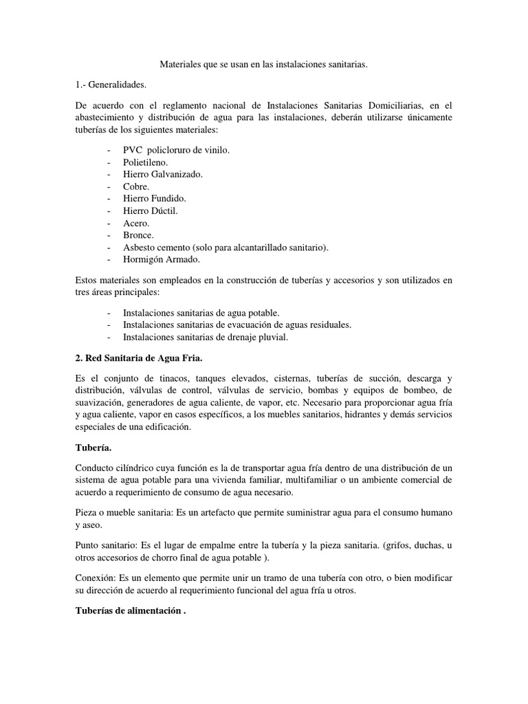 1 INTRO Materiales Que Se Usan en Las Instalaciones Sanitarias | PDF ...