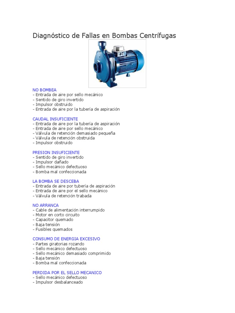 Diagnóstico de Fallas en Bombas Centrífugas | PDF | Bomba | Calidad (comercial)