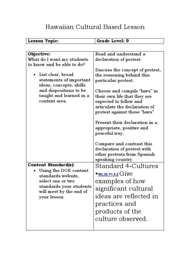 Culture Based Lesson Plan | PDF | Lesson Plan | Pedagogy