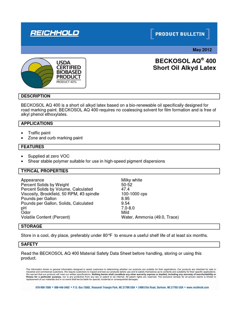 Beckosol AQ 400 May 2012 PDF | PDF | Paint | Manmade Materials