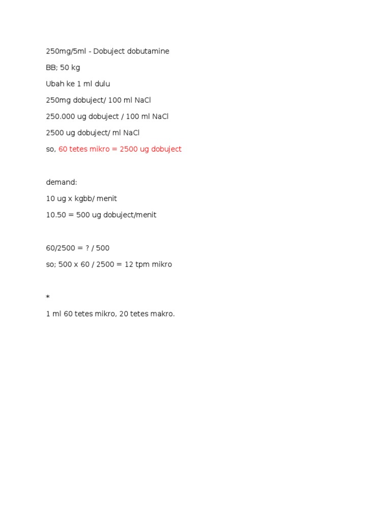 Dobutamine Dosage Calculation Guide | PDF