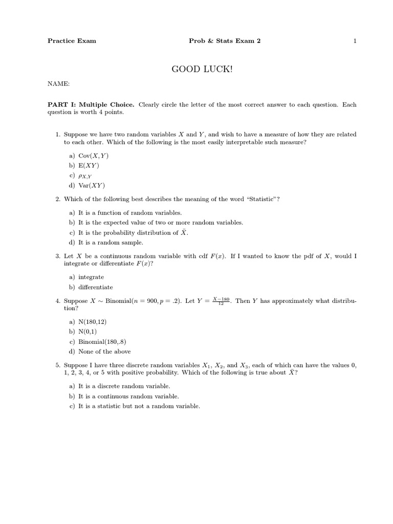 Prob & Stats Exam 2 Practice | PDF | Probability Density Function ...