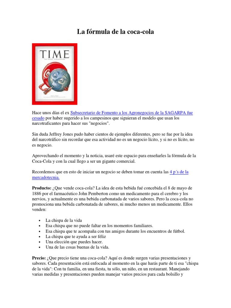 La Fórmula de La Coca Cola | PDF | Coca Cola | Refresco