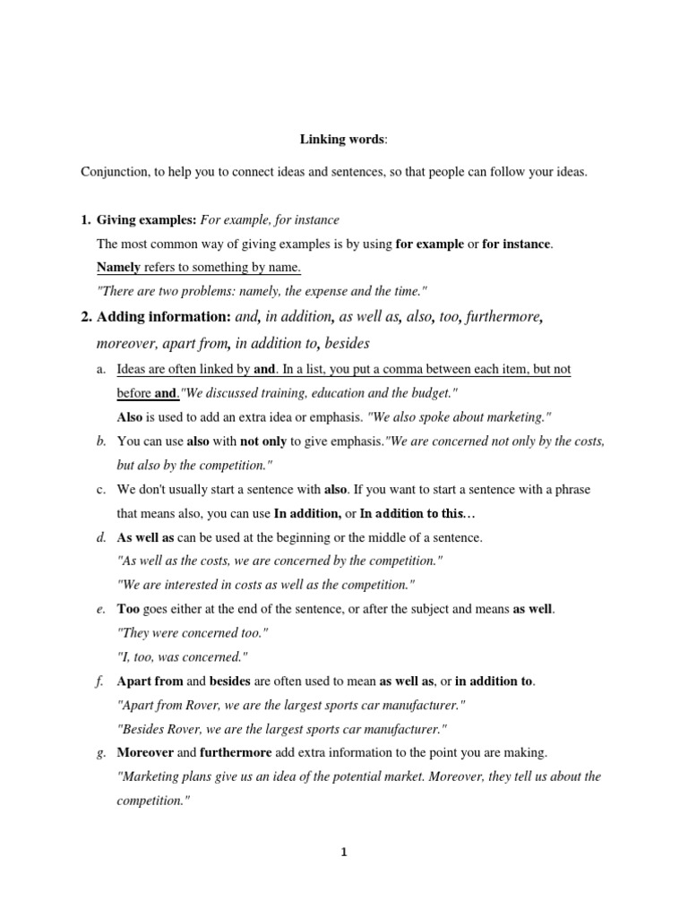 Linking words to connect ideas and sentences | PDF | Sentence ...