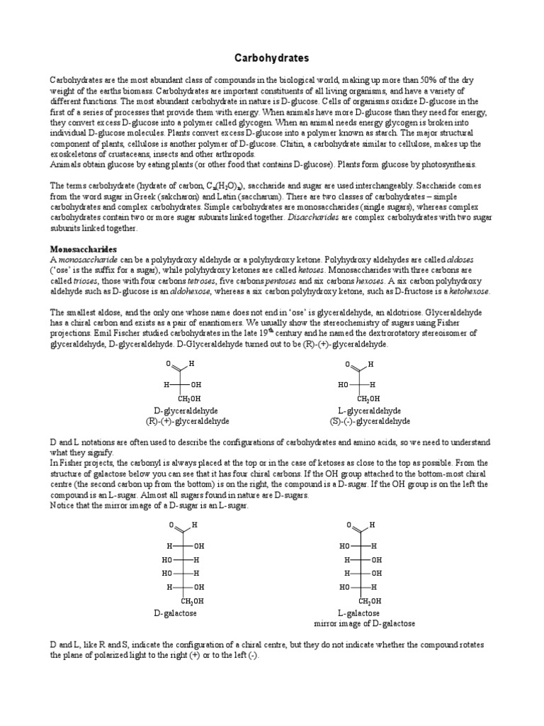 Classification of Carbohydrates | PDF | Carbohydrates | Glucose