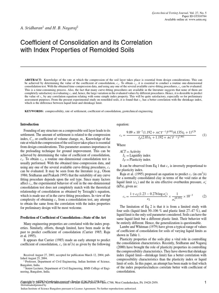 Coefficient of Consolidation and Its Correlation With Index Properties ...