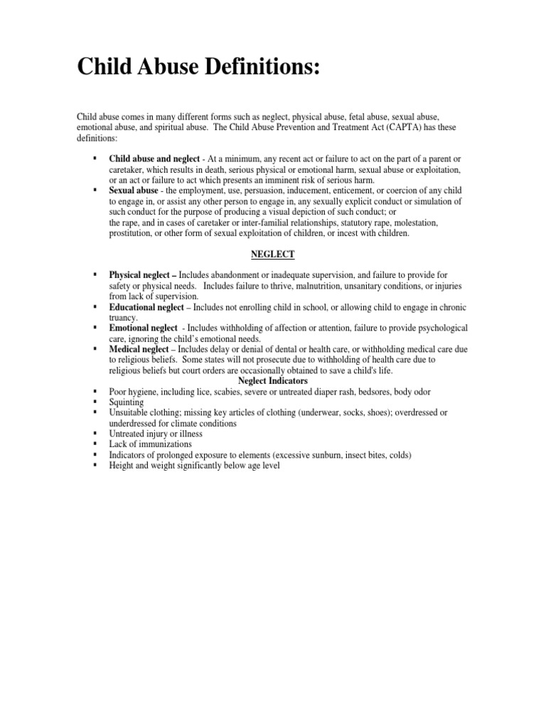 Child Abuse Definitions | PDF | Child Abuse | Child Neglect