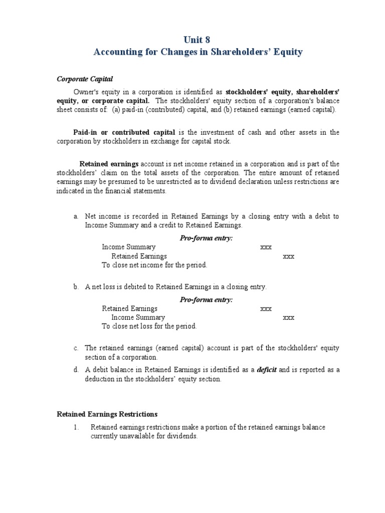 Accounting For Retained Earnings | PDF | Treasury Stock | Dividend