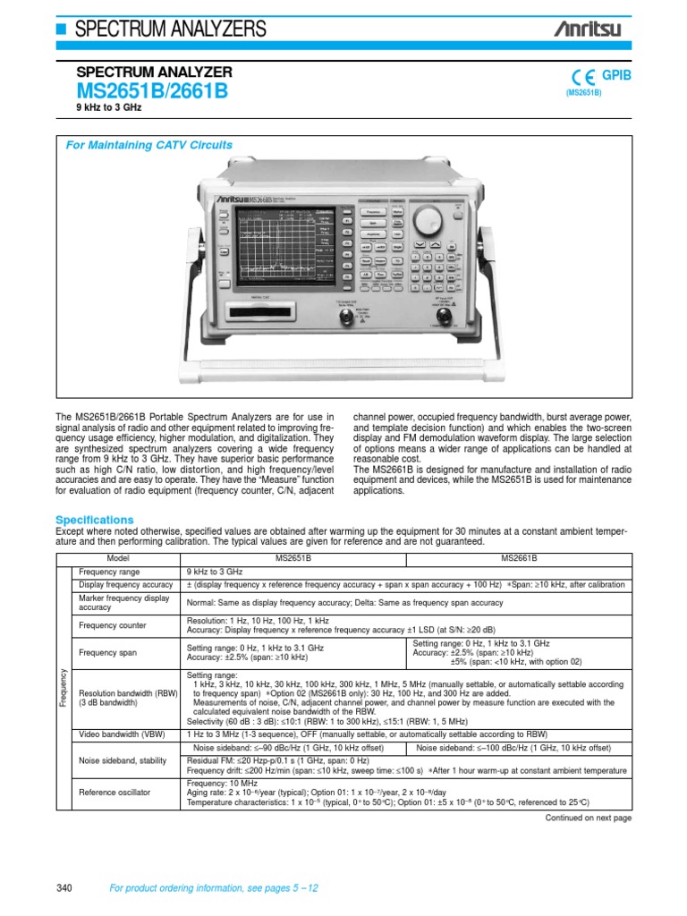 MS2651B/2661B: Spectrum Analyzers | PDF | Bandwidth (Signal Processing) | Hertz