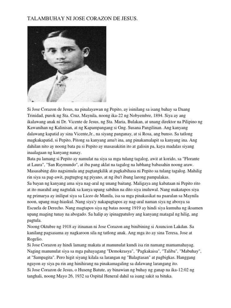 Talambuhay Ni Jose Corazon de Jesus | PDF