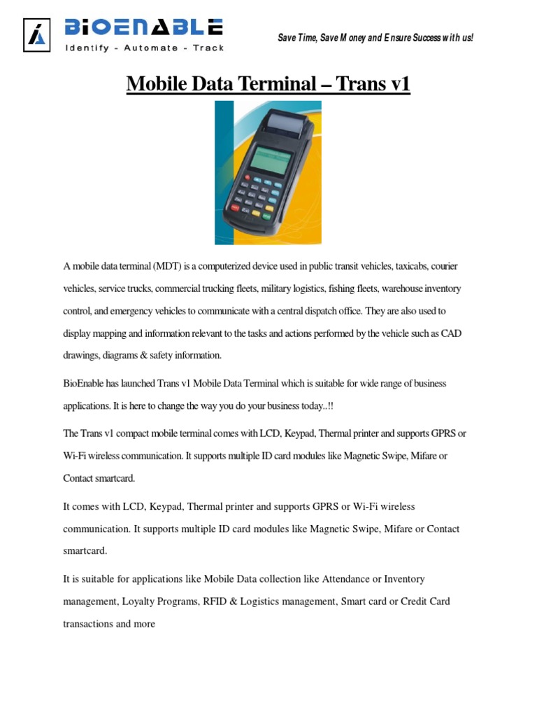 Mobile Data Terminal-Trans V1 | PDF | Smart Card | Mobile Device