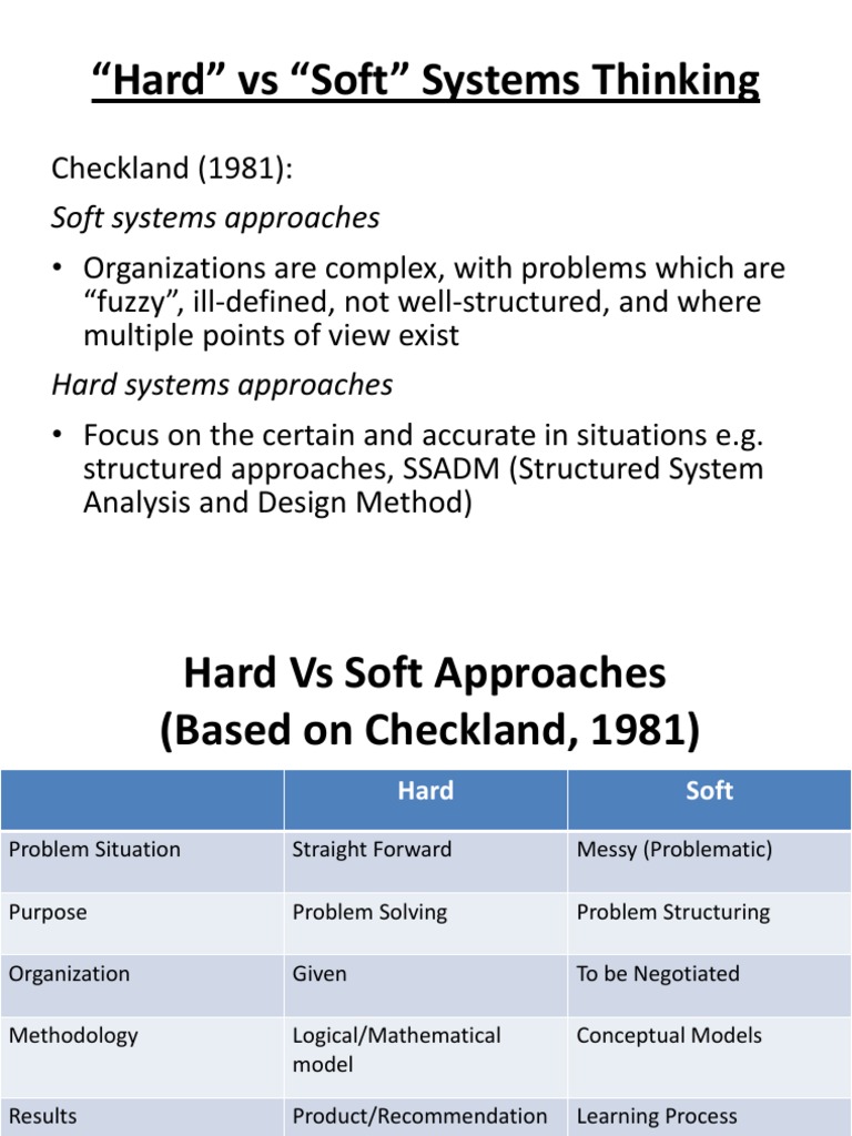 "Hard" Vs "Soft" Systems Thinking | PDF | Conceptual Model | System