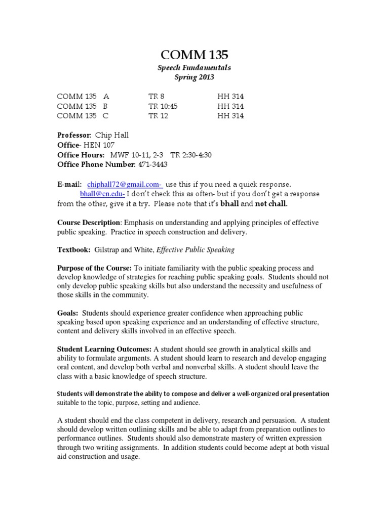 COMM 135 Syllabus | PDF | Public Speaking | Persuasion