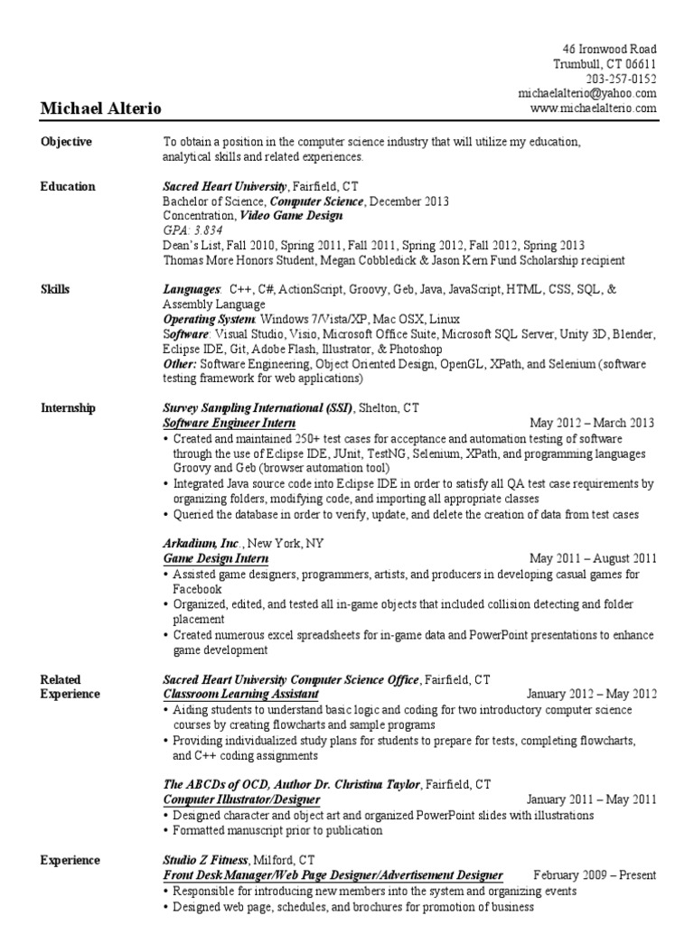 Michael Alterio Resume | PDF | Selenium (Software) | Integrated ...
