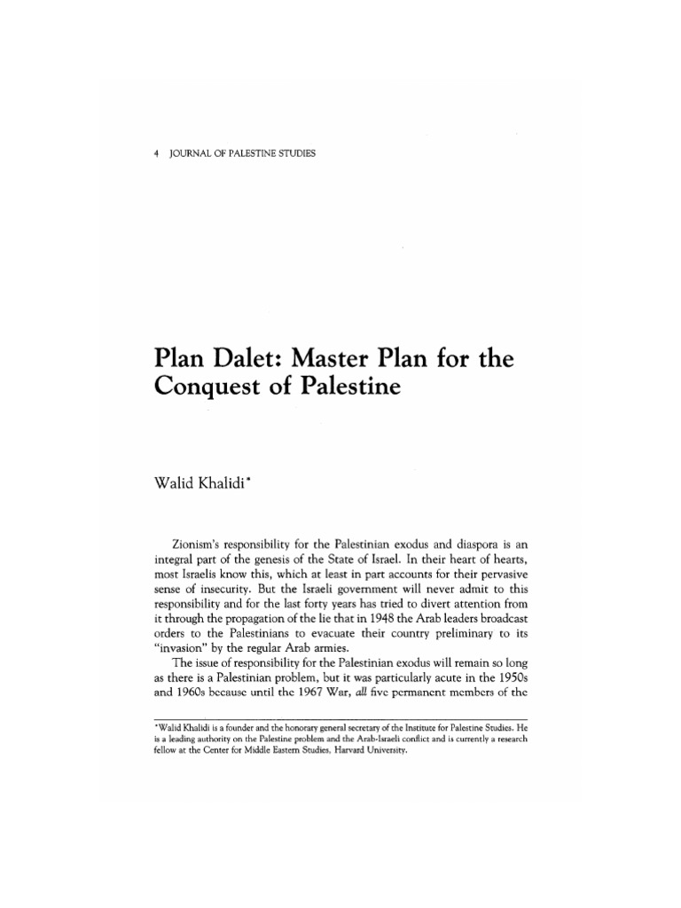 Plan Dalet: Master Plan For The Conquest of Palestine by Walid Khalidi ...
