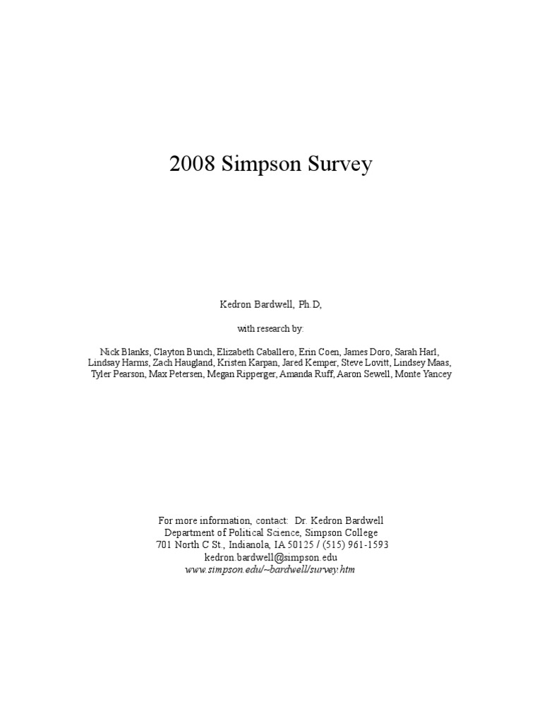 Simpson Survey Report 2008 | PDF | Democratic Party (United States ...