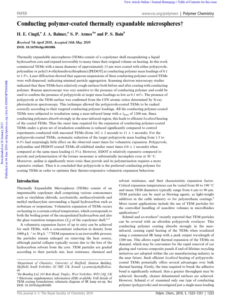 Conducting Polymer-Coated Thermally Expandable Microspheres | PDF ...