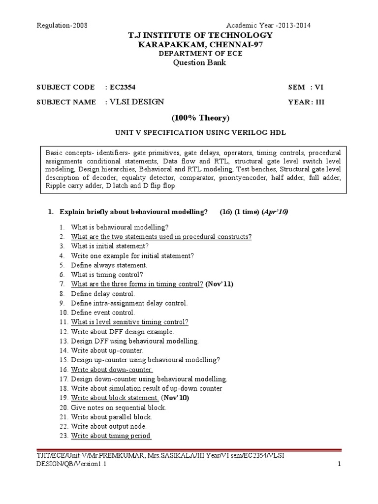 VLSI Design Unit-5 Question Bank | PDF | Cmos | Semiconductors