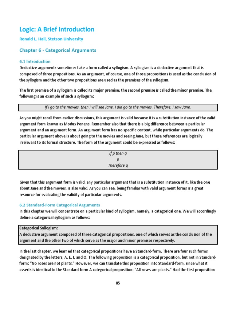 Logic Chapter 6 | PDF | Validity | Argument