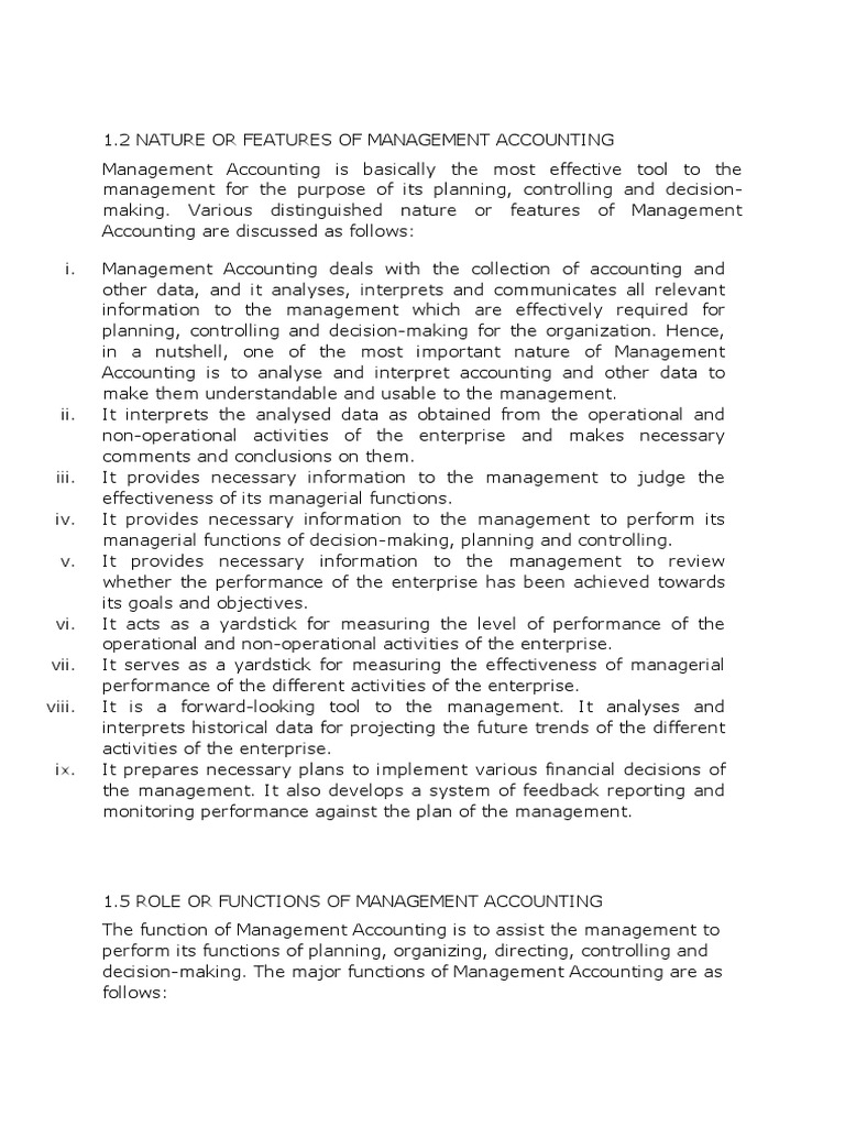 The Key Features and Roles of Management Accounting in Planning ...