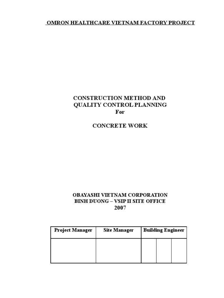 Construction Method and Quality Control Planning For Concrete Work ...