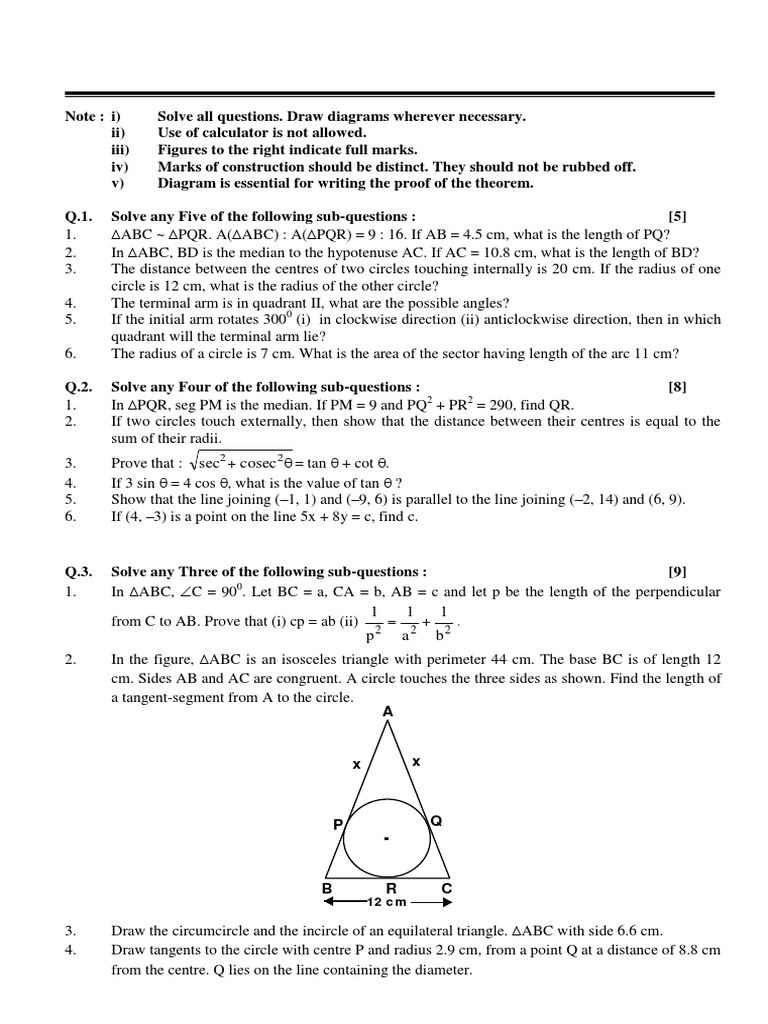Geometry Practise Paper For SSC Students | PDF | Circle | Triangle