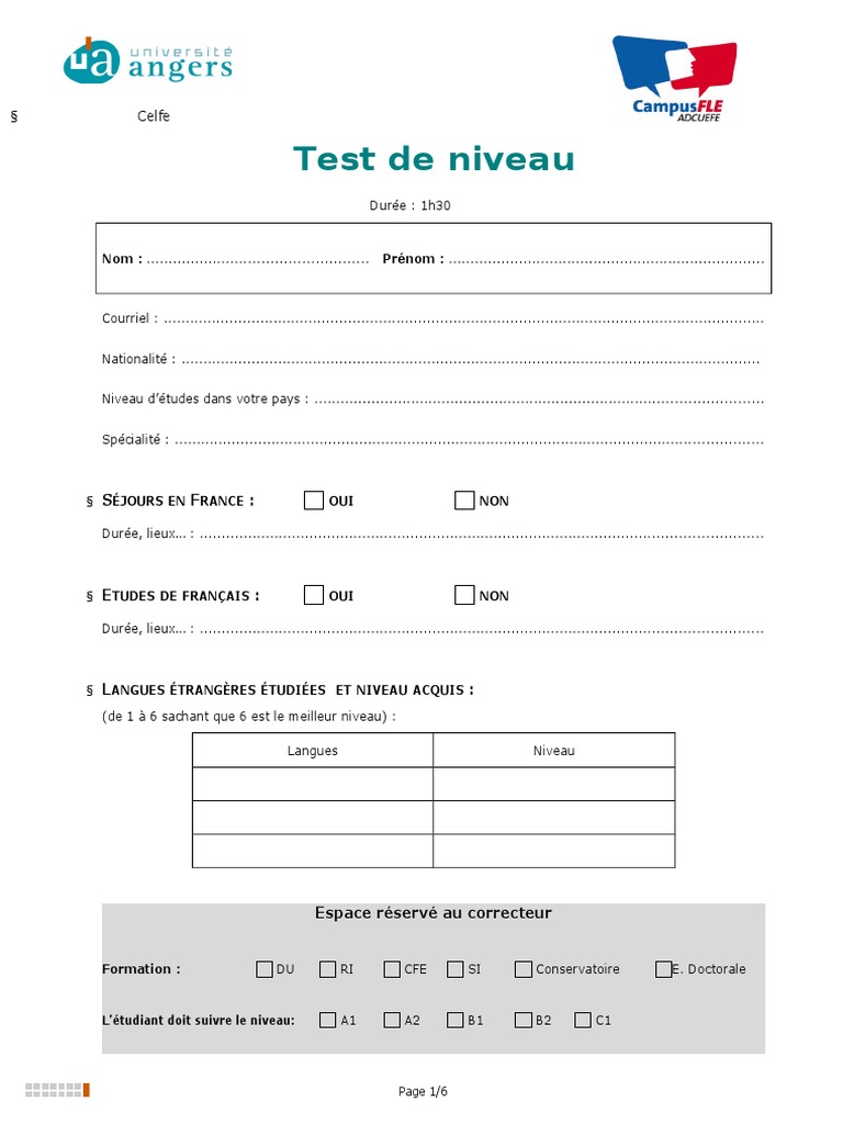 Fle 1112 Test Placement Ecrit | PDF | Études des langues étrangères