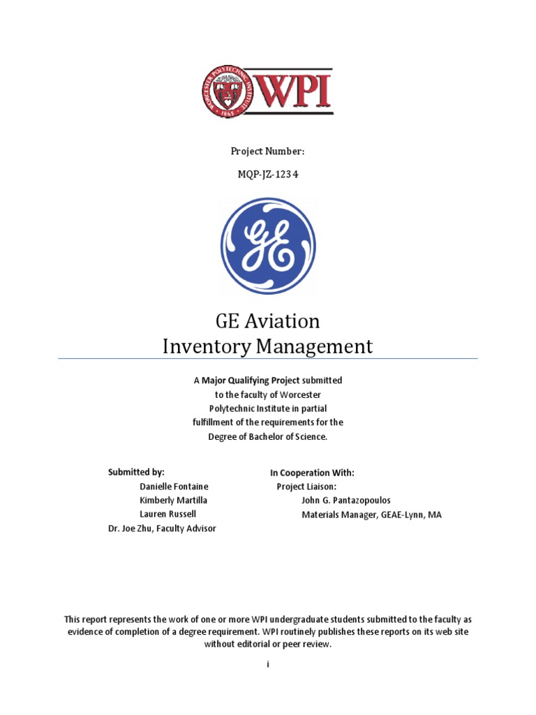 MQP GE Aviation Inventory Management | PDF | Inventory | Turbine