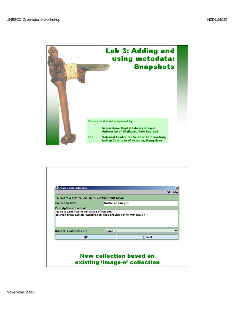 Lab 3: Adding and Using Metadata: Snapshots: UNESCO Greenstone Workshop ...