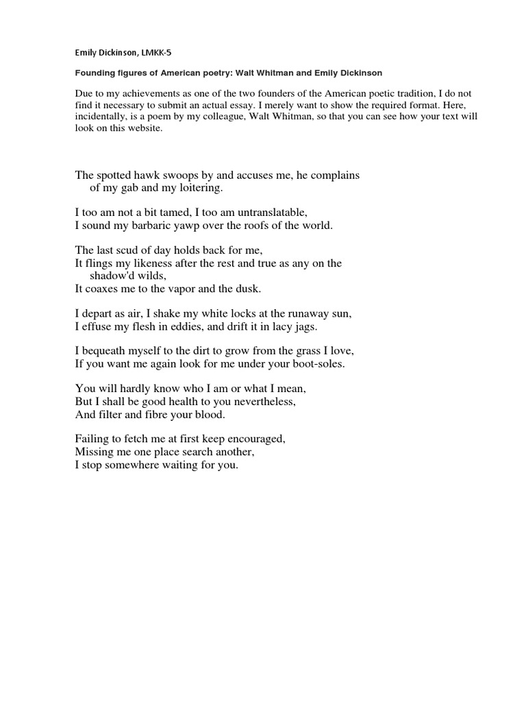 Emily Dickinson, LMKK-5: Founding Figures of American Poetry: Walt ...