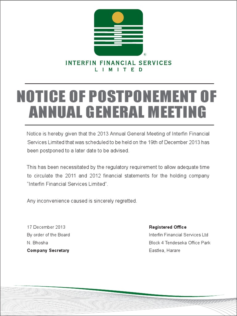 INTER Notice of Postponement of Annual General | PDF