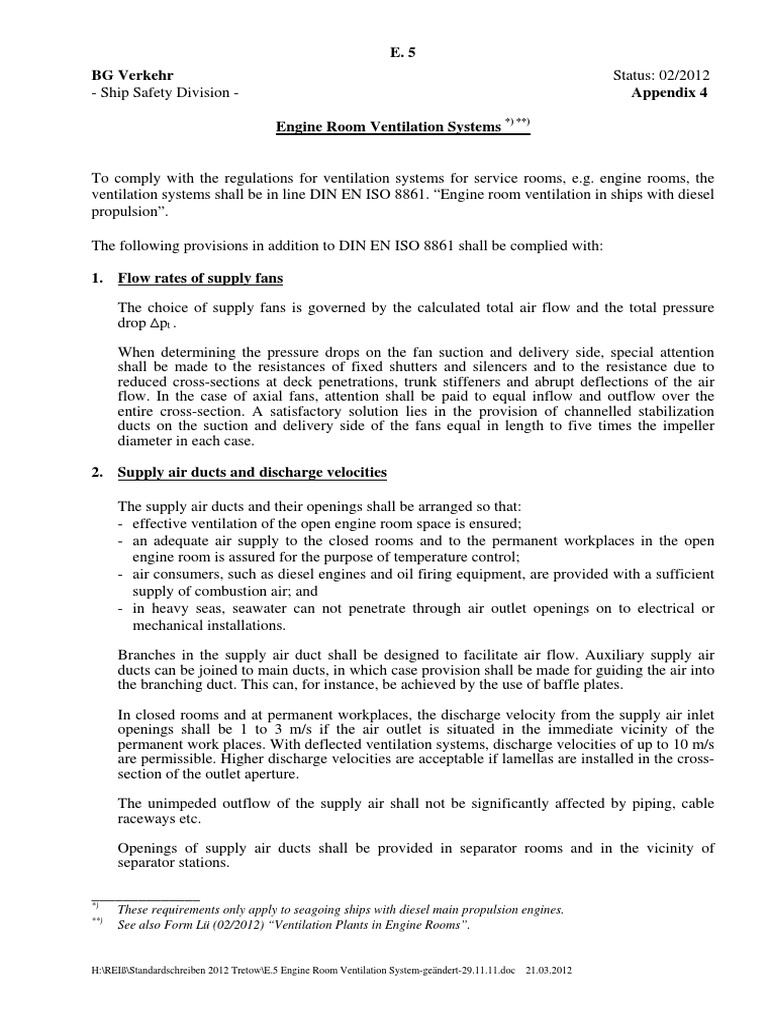 E.5 Engine Room Ventilation System | PDF | Diesel Engine | Engines