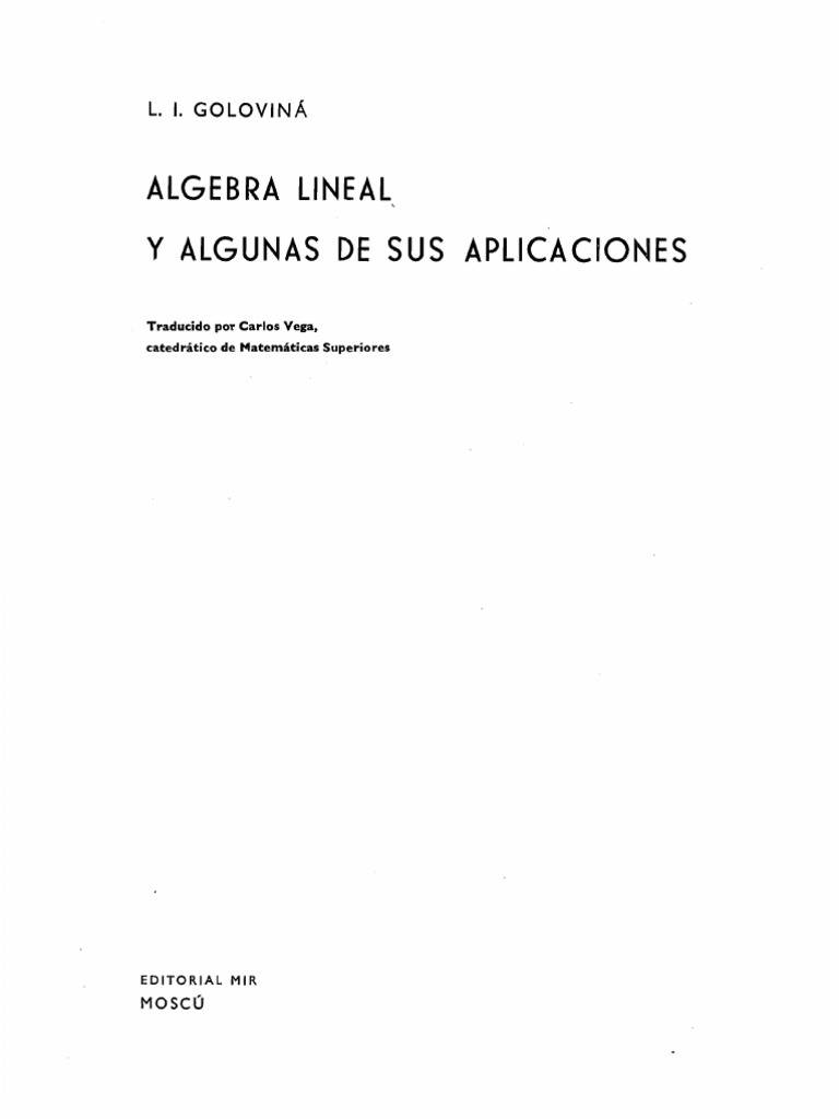 Algebra Lineal (Curvas, Tensores y Teoría de Grupos) - Ed MIR | PDF