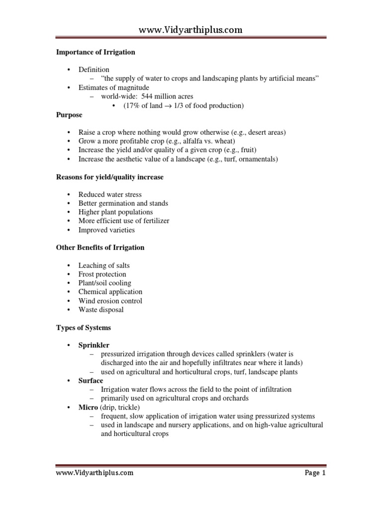 Irrigation - Notes | PDF
