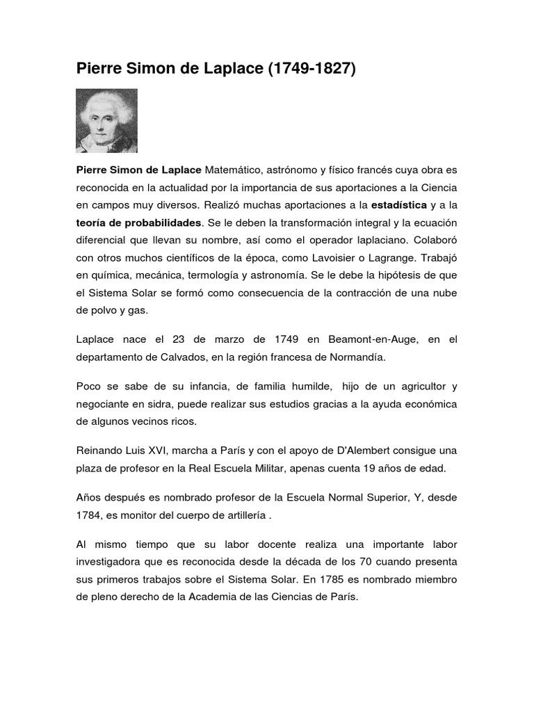 Pierre Simon de Laplace | PDF | Enseñanza de matemática | Science