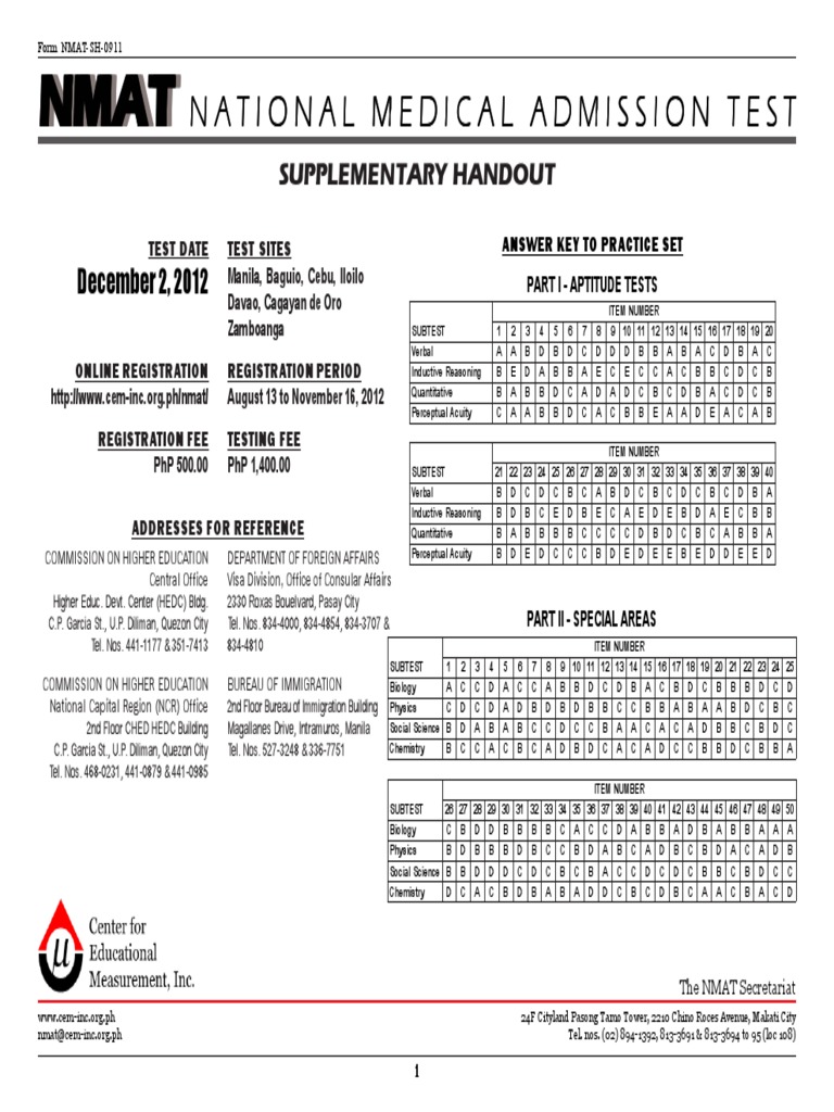 NMAT Registration & Test Info 2012 | PDF | Metro Manila | Philippines