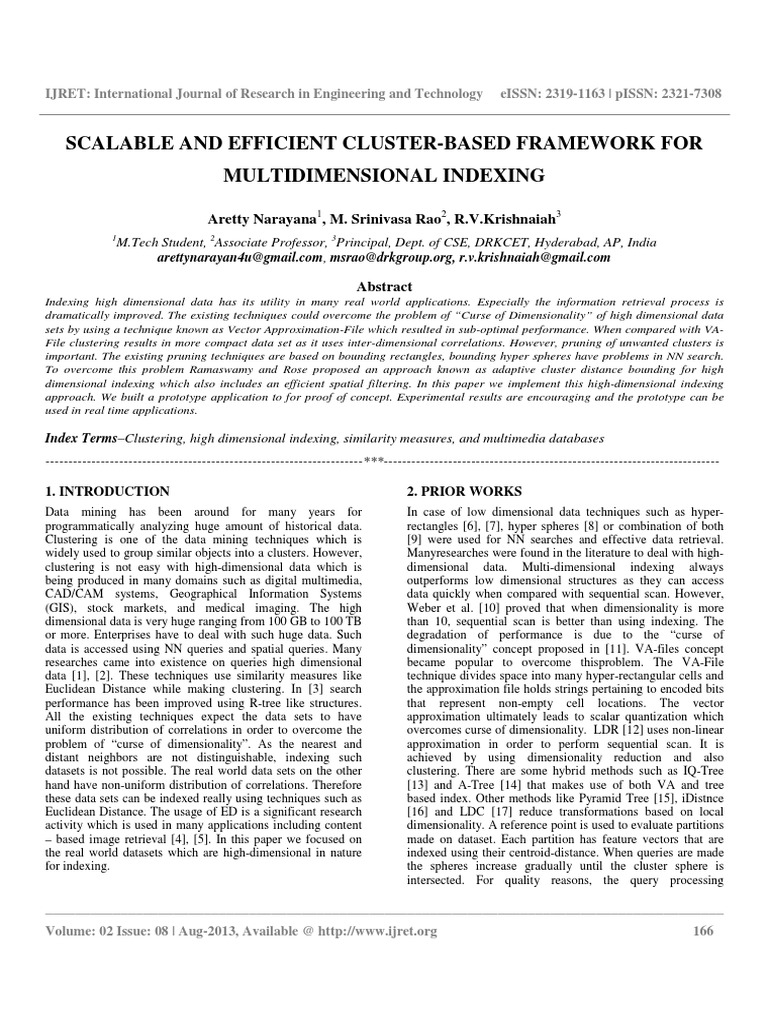 Ijret Scalable And Efficient Cluster Based Framework For Multidimensional Indexing Pdf 7405