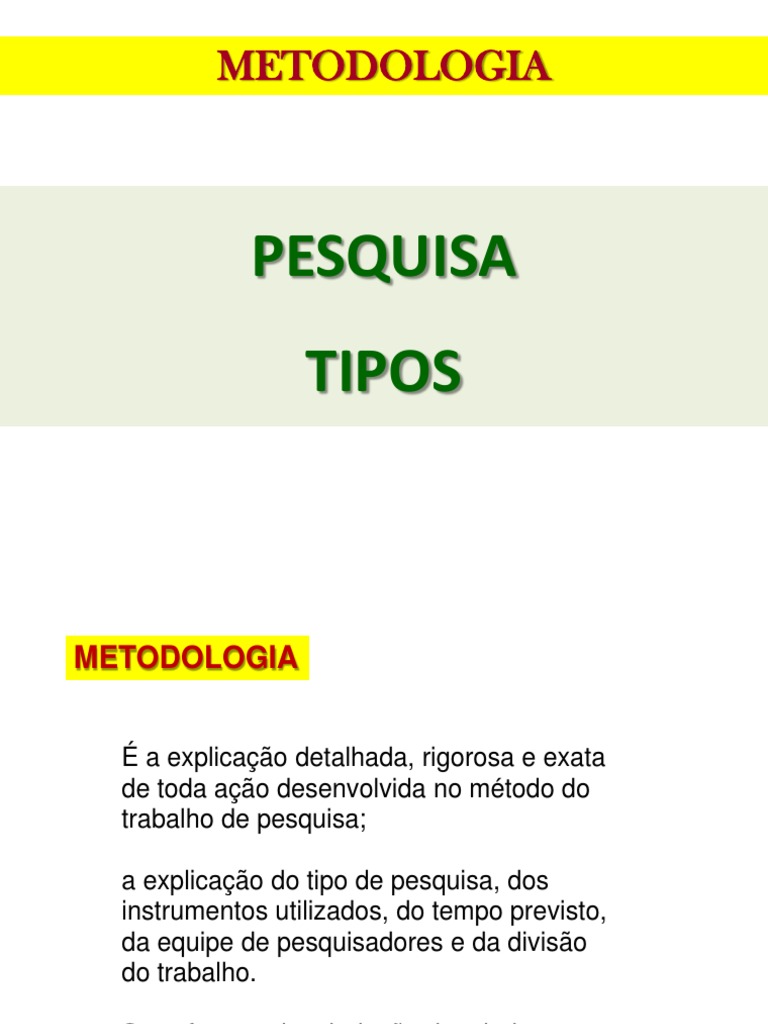 Metodologia TCC 3 Tipos de Pesquisa | PDF | Experimento | Metodologia