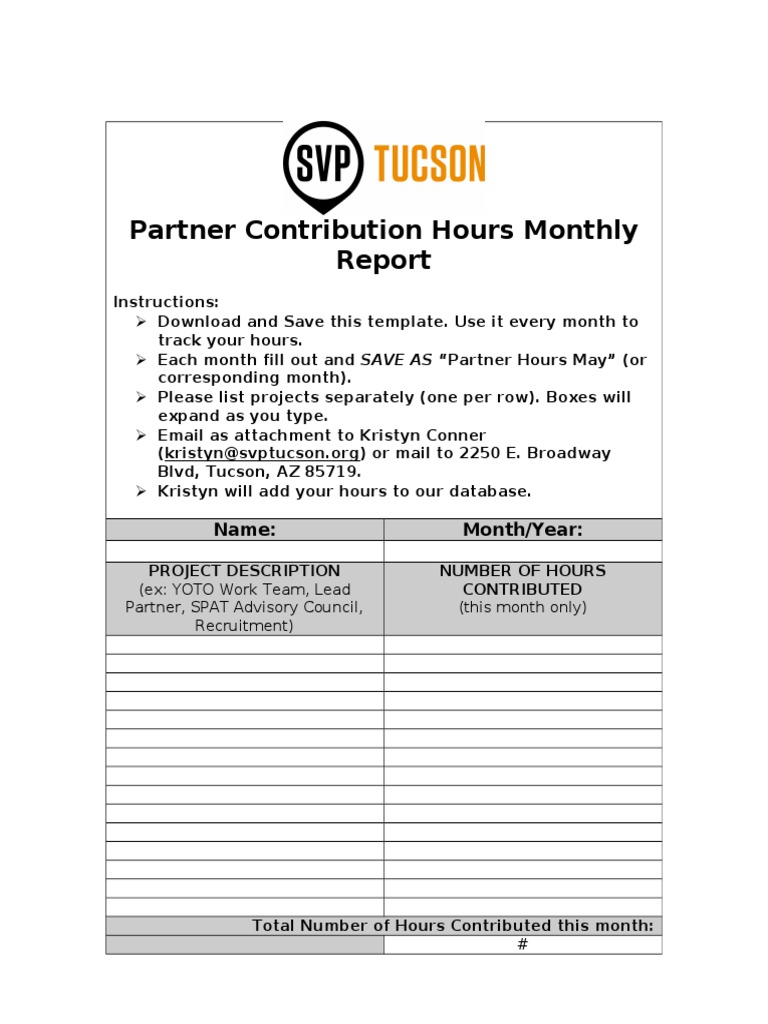 Monthly Partner Hours Tracking Template | PDF | Business | Finance & Money Management