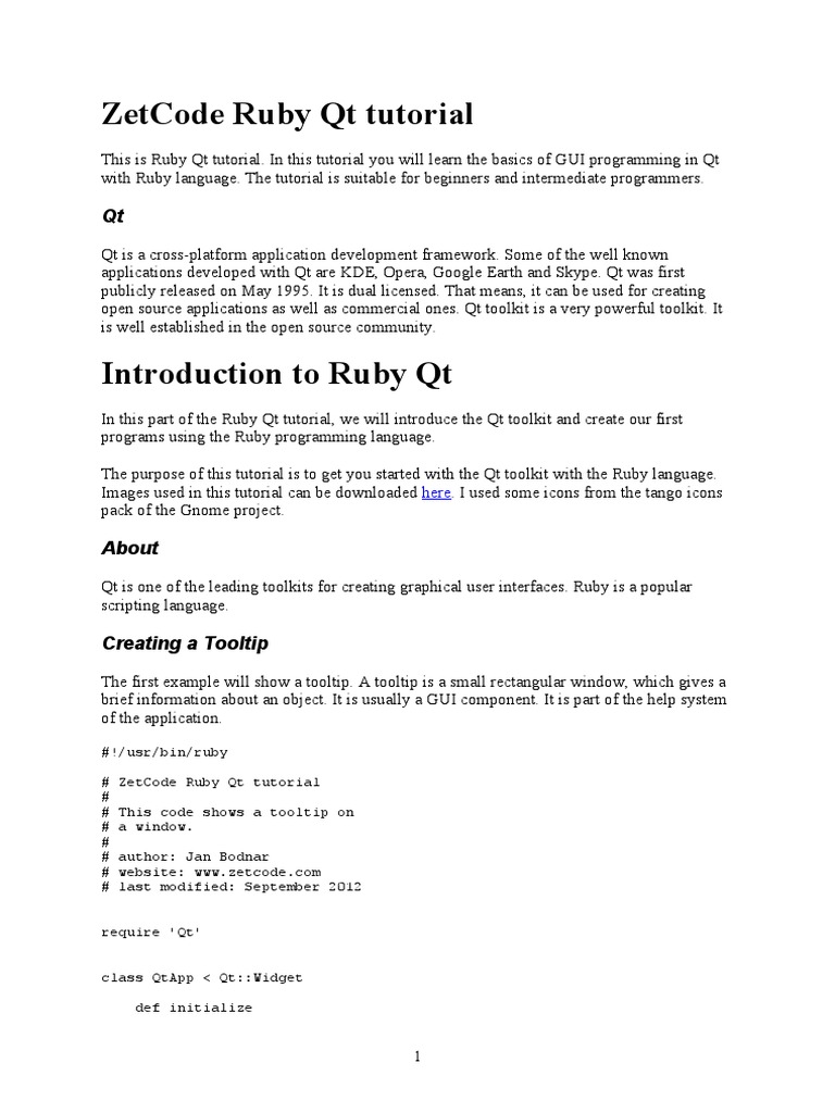 ZetCode Ruby QT Tutorial | PDF | Widget (Gui) | Human–Computer Interaction