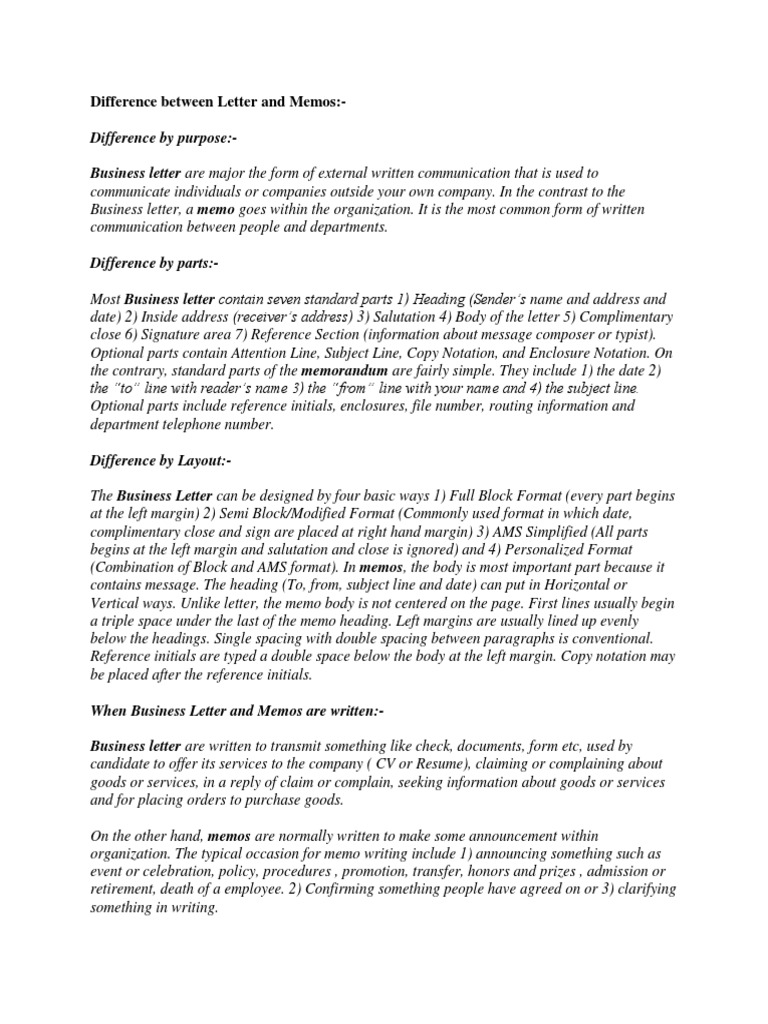 Difference Between Letter and Memos | PDF | Memorandum | Written ...