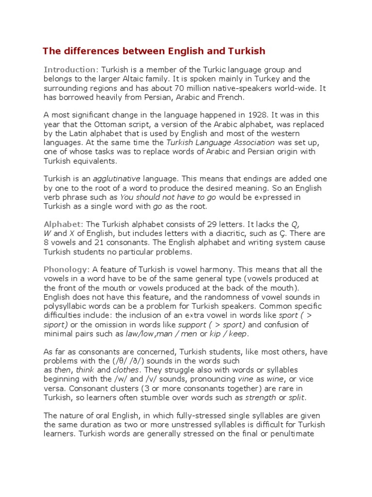 The Differences Between English and Turkish | PDF | Alphabet | English ...