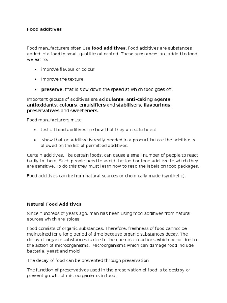 Food Additives | PDF | Foods | Flavor